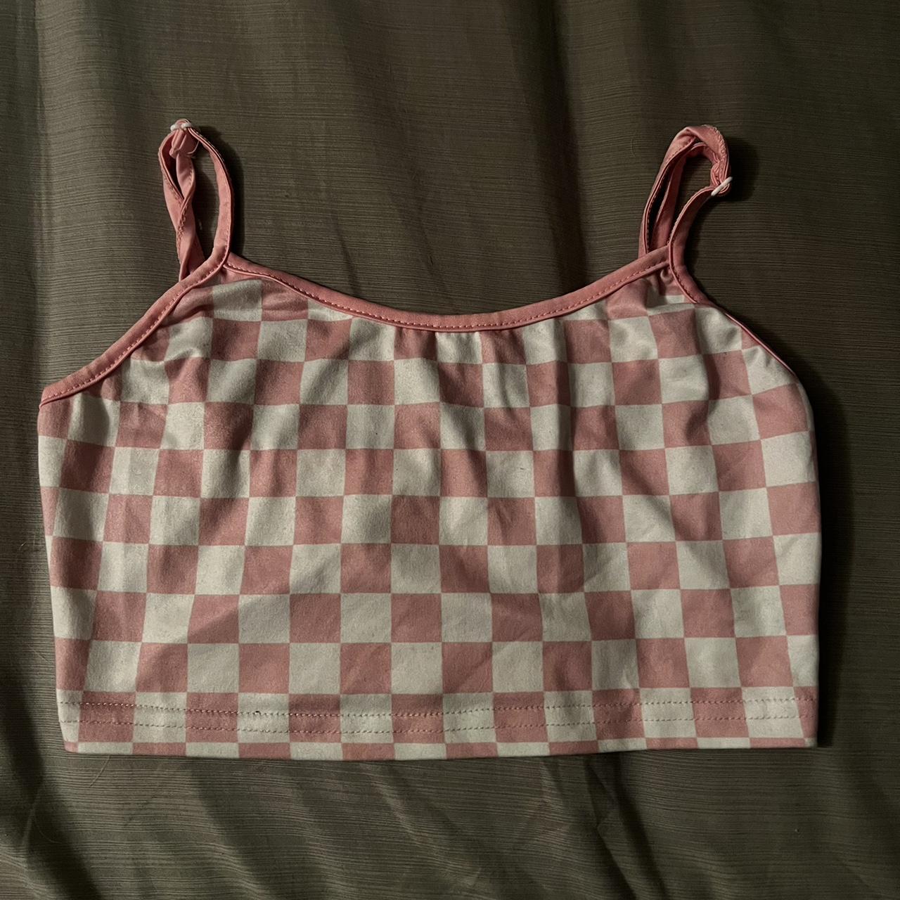 Pink Checkered Tank... - Depop