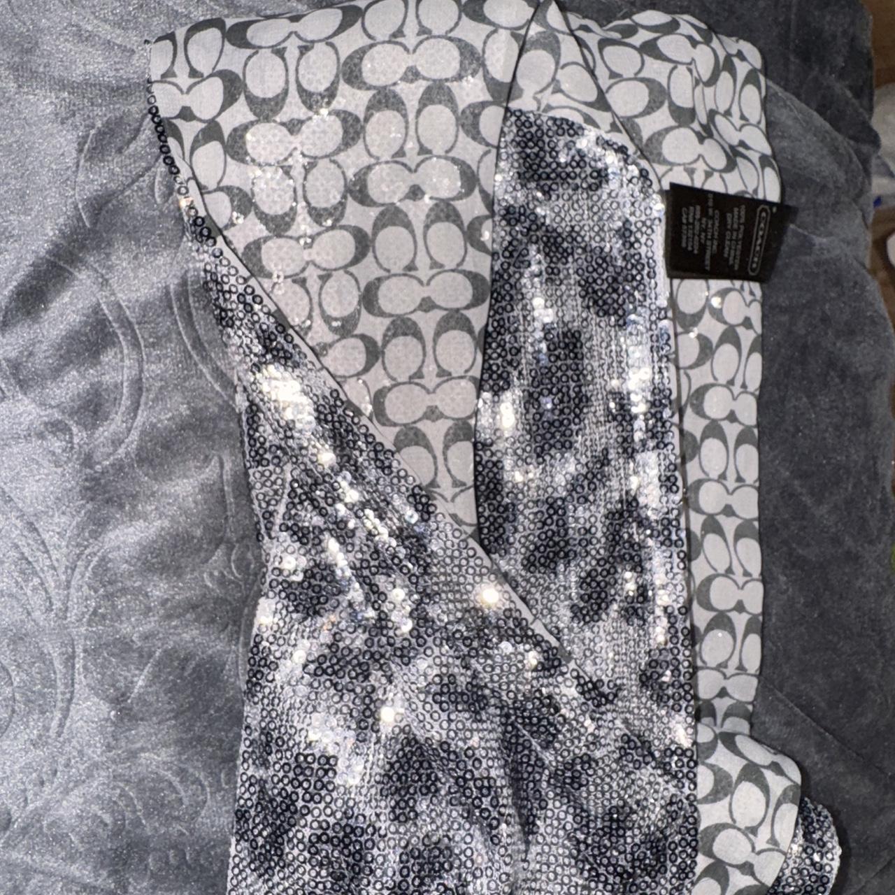 Coach Signature & Sequin Ocelot Long Scarf Silver &... - Depop