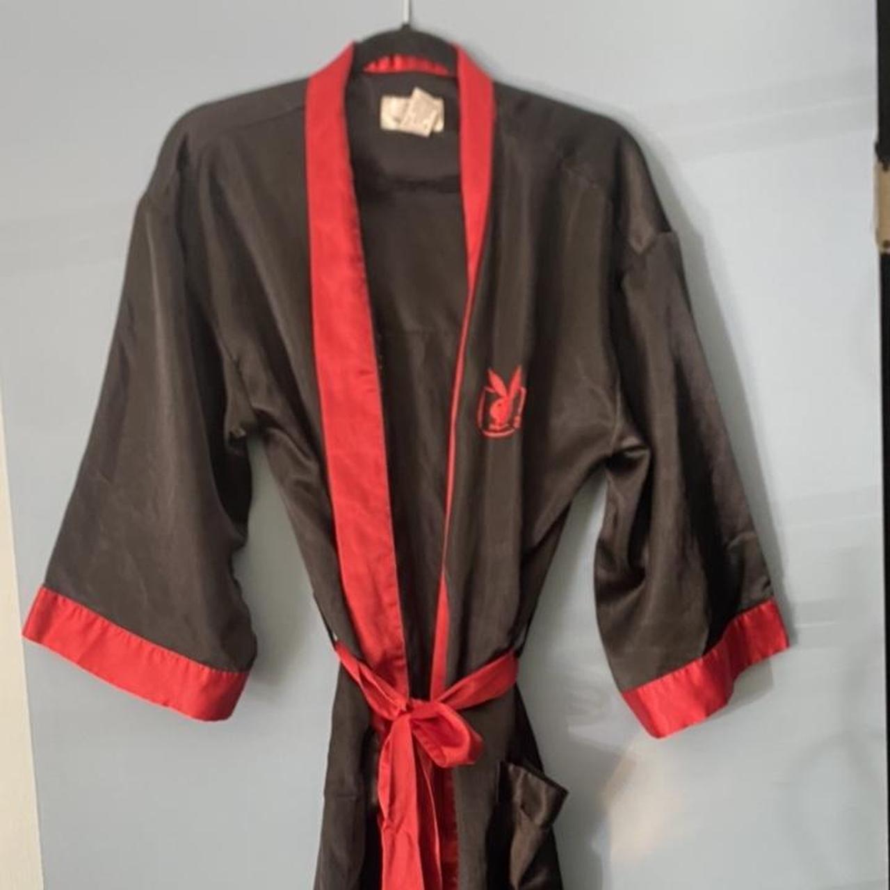 Playboy black and red robe with red accents on the... | Depop