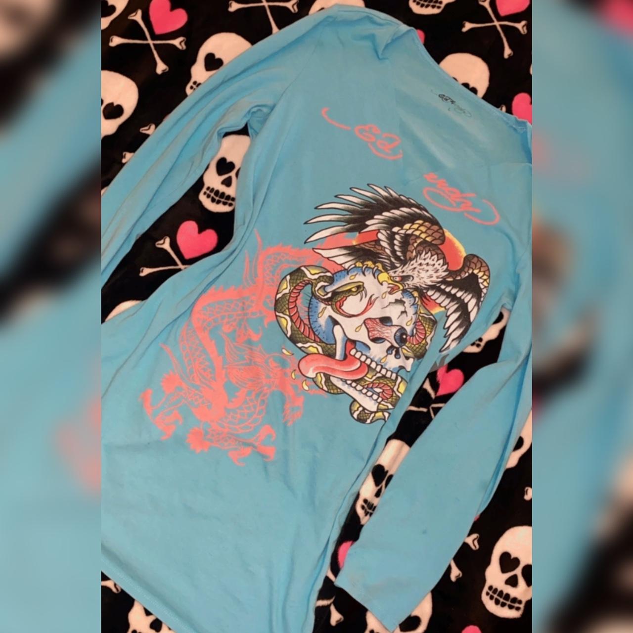 Blue and pink Ed hardy long sleeve 💋size L 💋can... - Depop