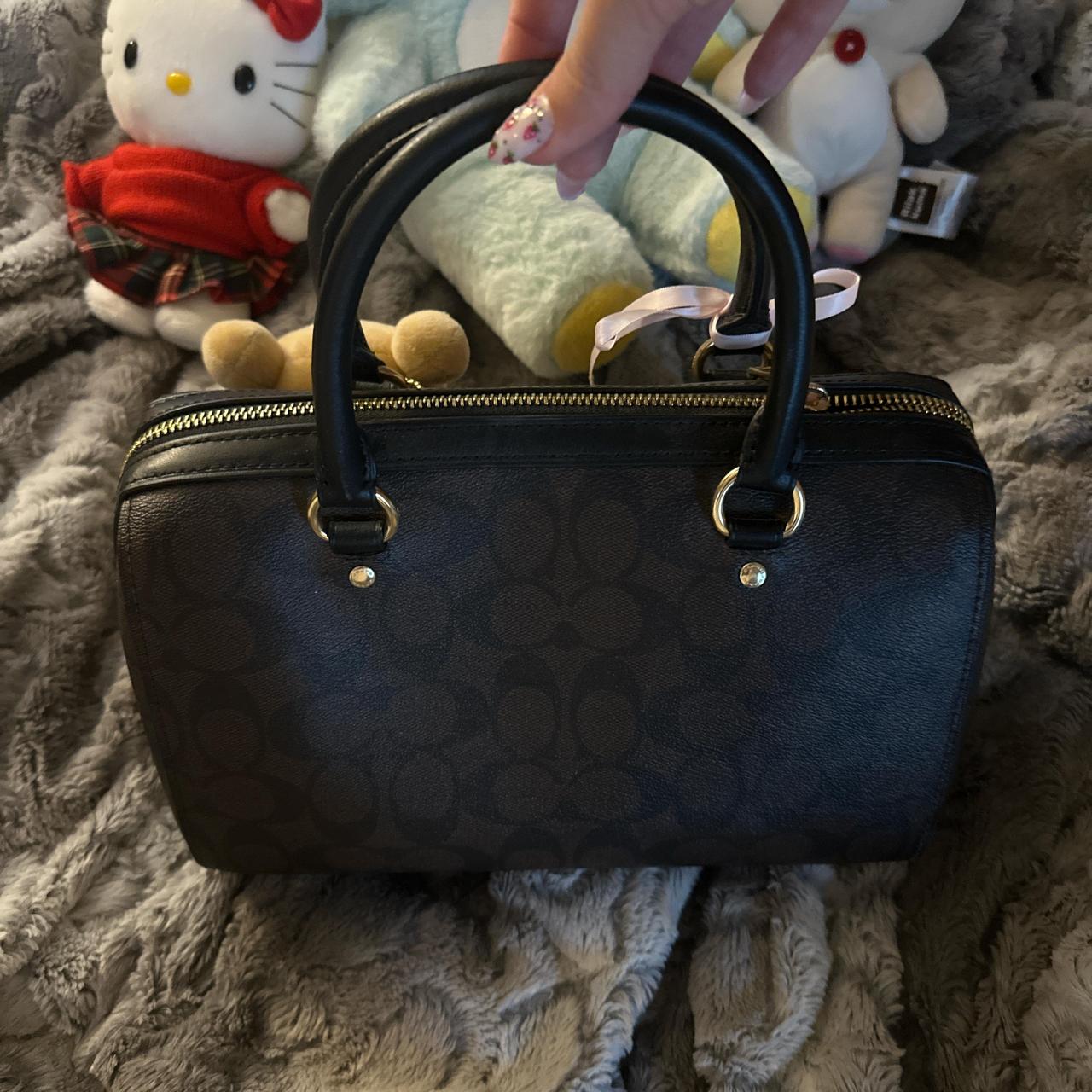 Dark brown coach hand bag with gold hardware barley... - Depop