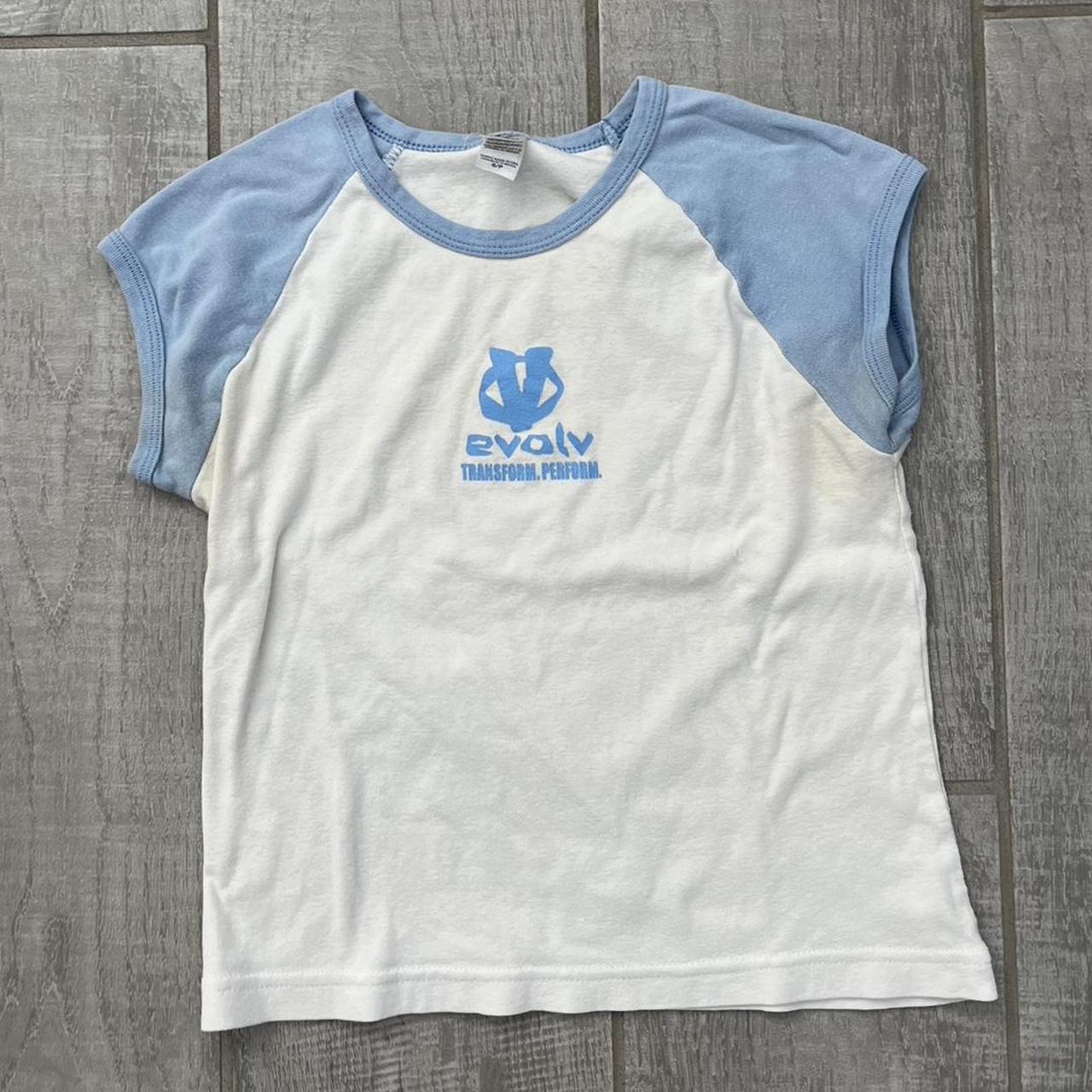 Blue ringer tee with graphic on front and back, has... | Depop