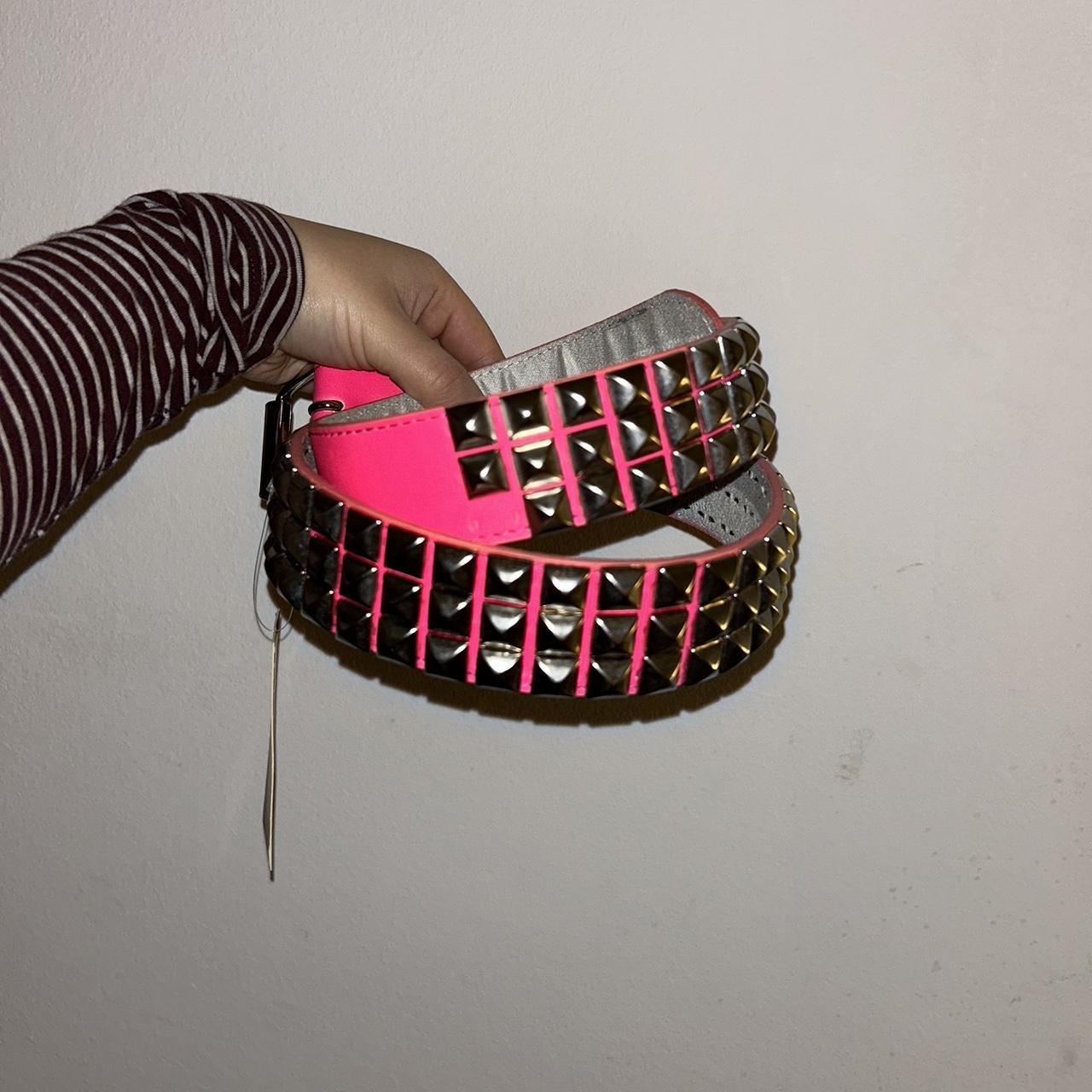 Leather pink studded belt 💋 Size M - Depop