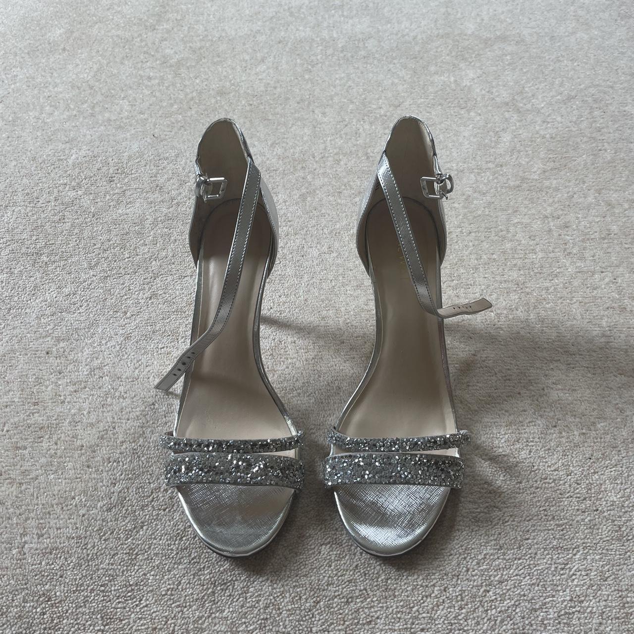 Ladies Nine West silver metallic strappy sandals... - Depop
