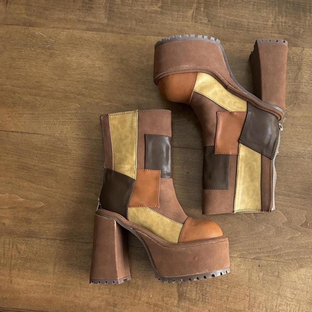 -dollskill patch work platform boots with chunky... - Depop