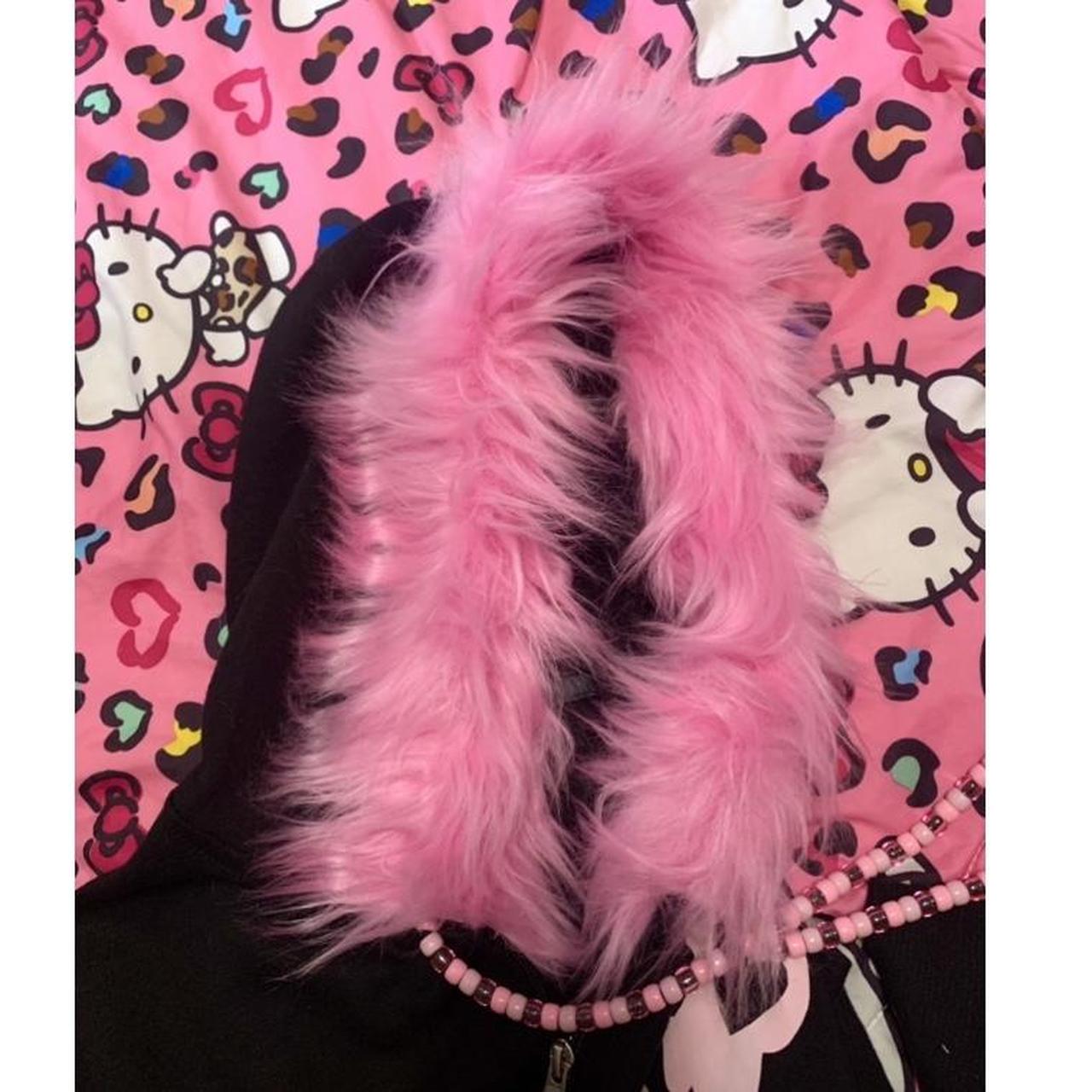 ☆Y2k fur zip up hoodie w/ skull vinyl design and... - Depop