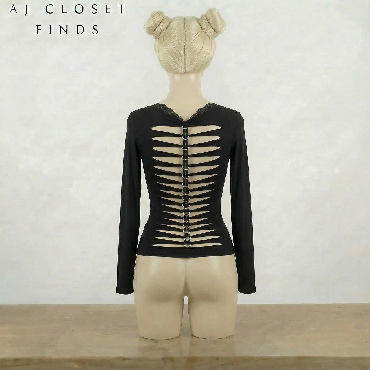 Black Lace Backless Ladder Long Sleeve Dark gothic... | Depop