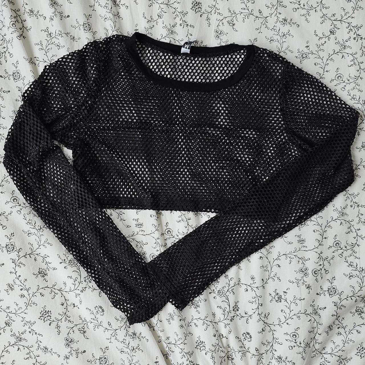 cropped black fishnet top #black #crop #fishnet #top... - Depop