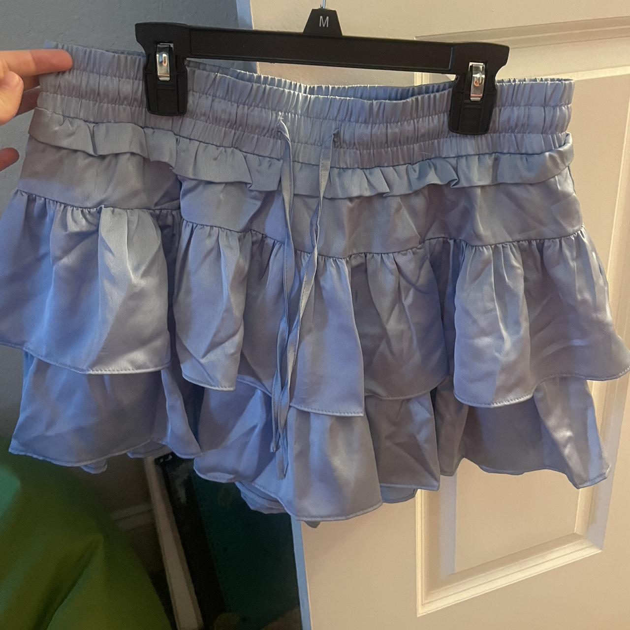 blue ruffle mini skirt with adjustable waist has... | Depop
