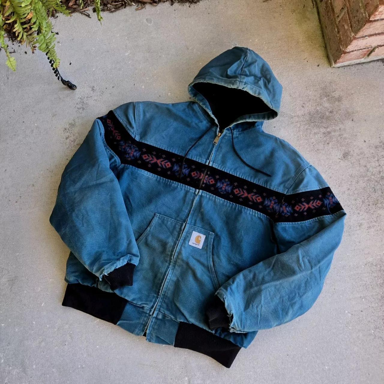 Vintage 90s Carhartt Aztec Hooded Jacket XL JR0055... - Depop