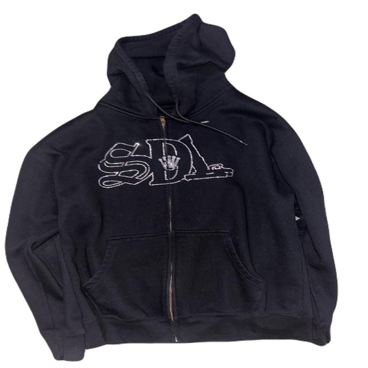 LIMITED BLACK LARGE SDL RHINESTONE ZIP UP JACKET -... | Depop