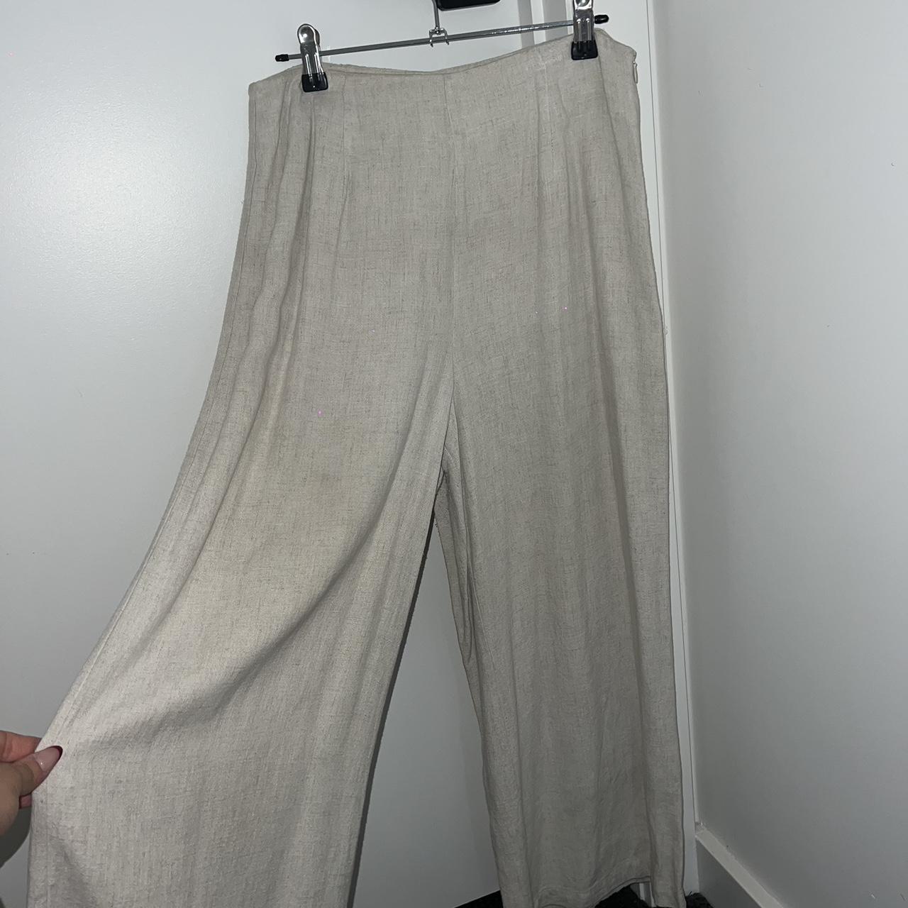 Mink pink linen pants Wide leg flowy Size smal - Depop