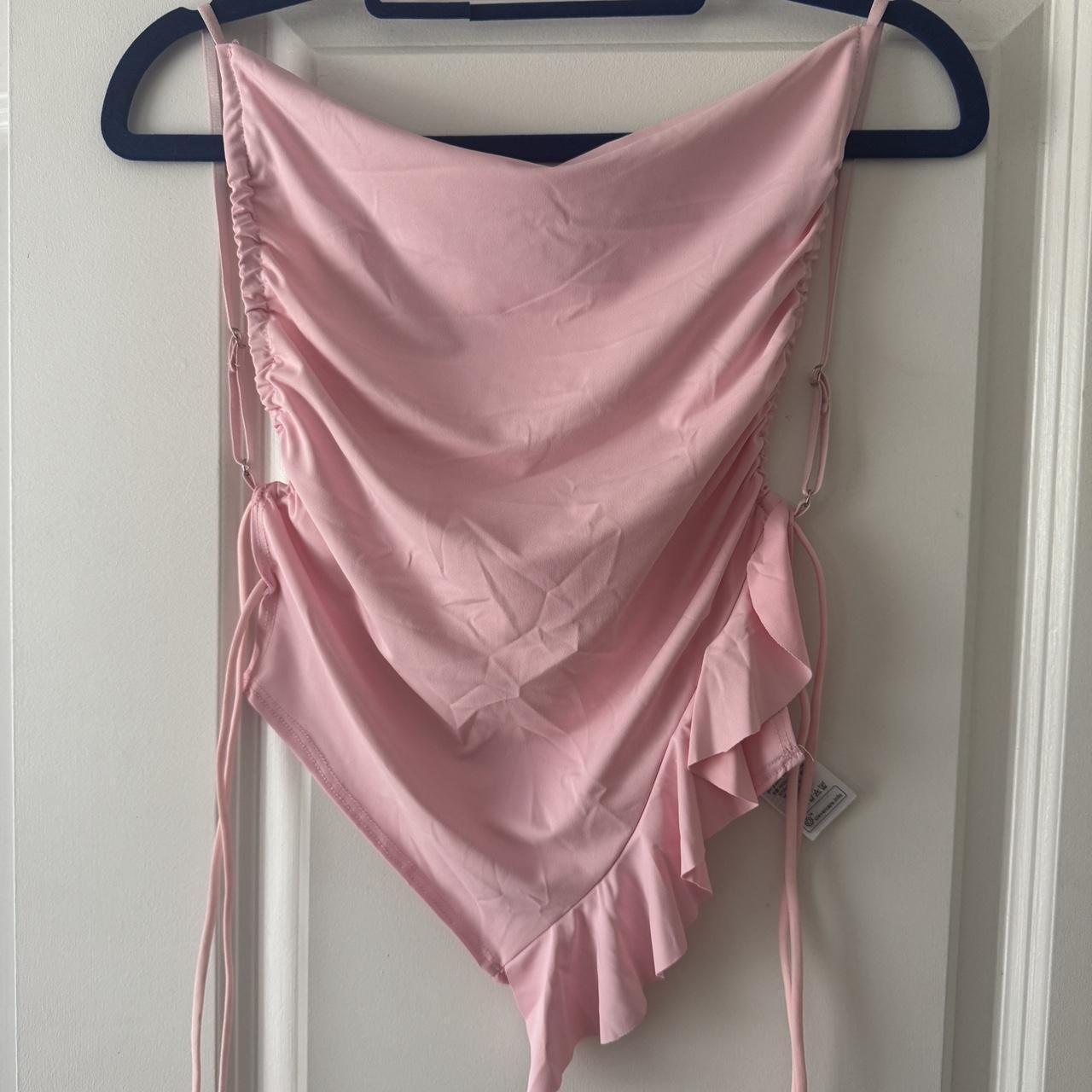 EDIKTED Pink Nala asymmetrical ruffle top XS Never... | Depop