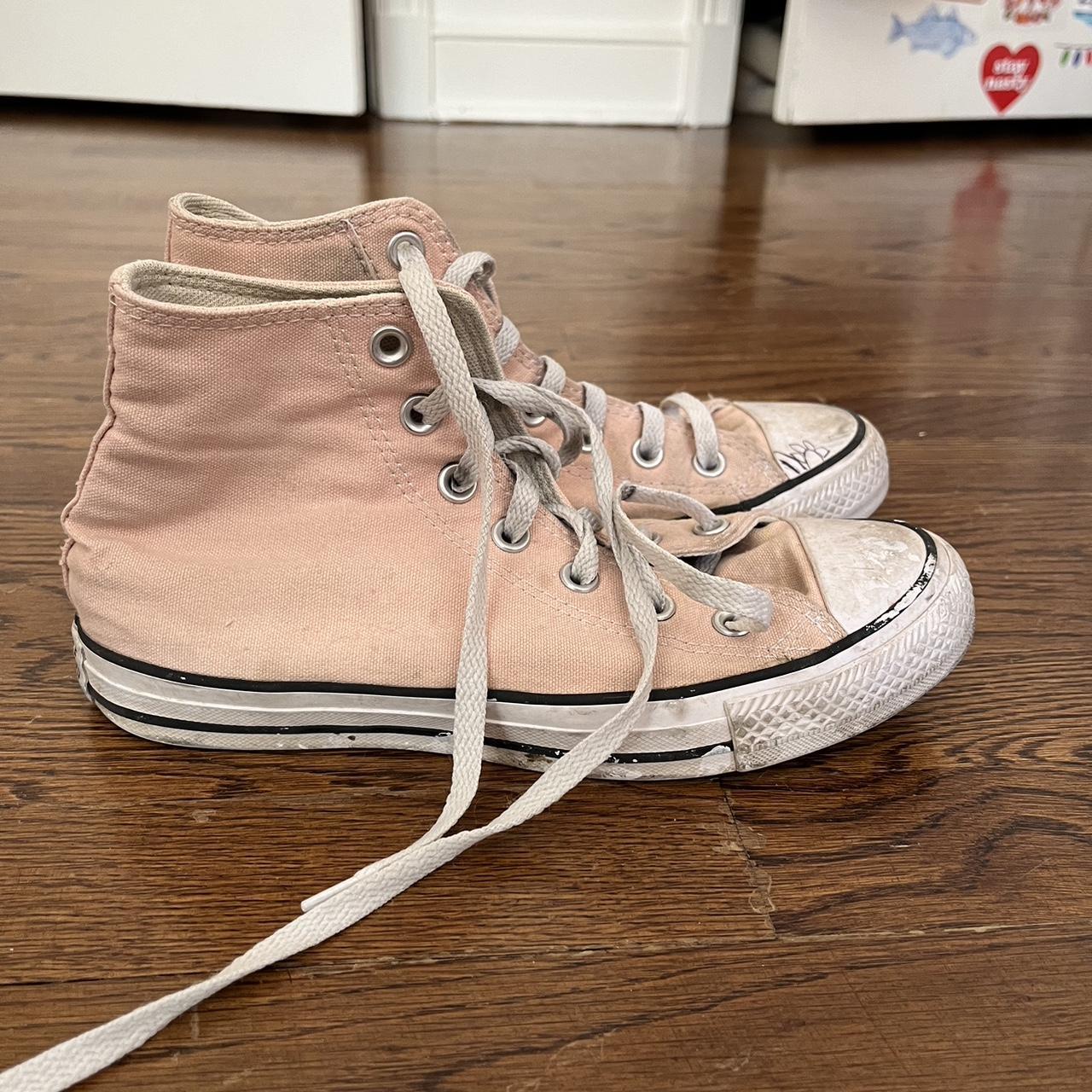 Light pink Converse with white laces and logo on the... - Depop