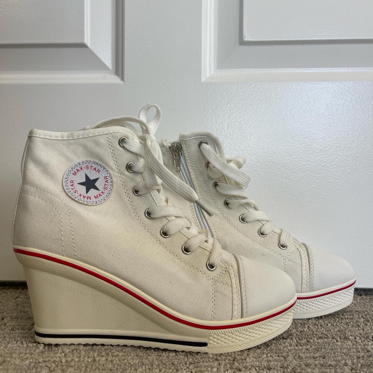 White brand new pure white platform boot converse - Depop