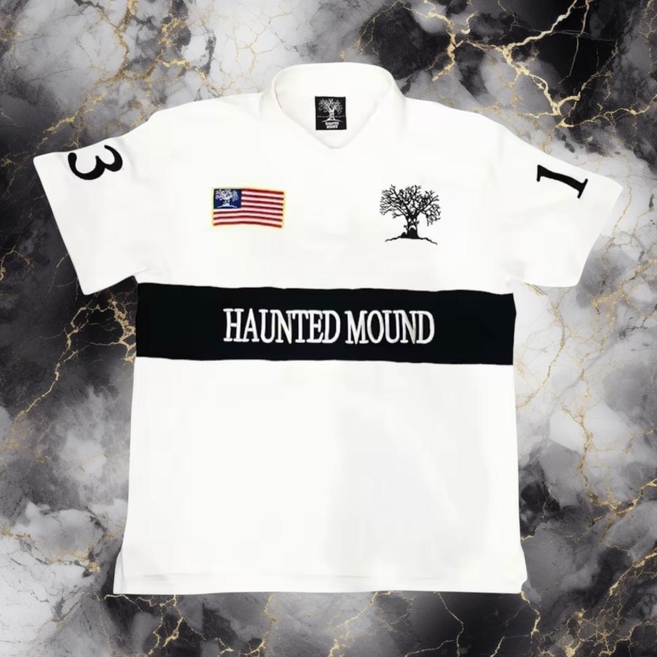 Haunted Mound polo shirt in black and white,... | Depop
