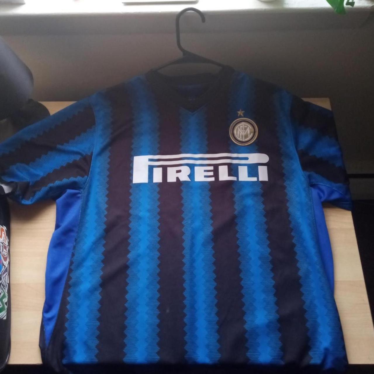 Pirelli inter Milan Soccer Jersey Blue Black Fits... | Depop