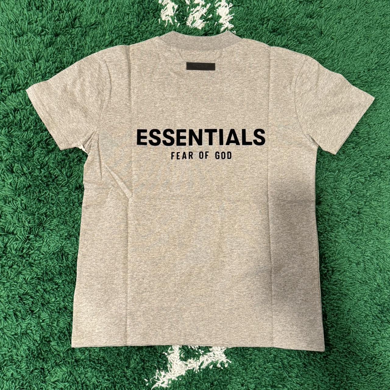 ESSENTIALS Dark oatmeal backlogo TEE - Depop