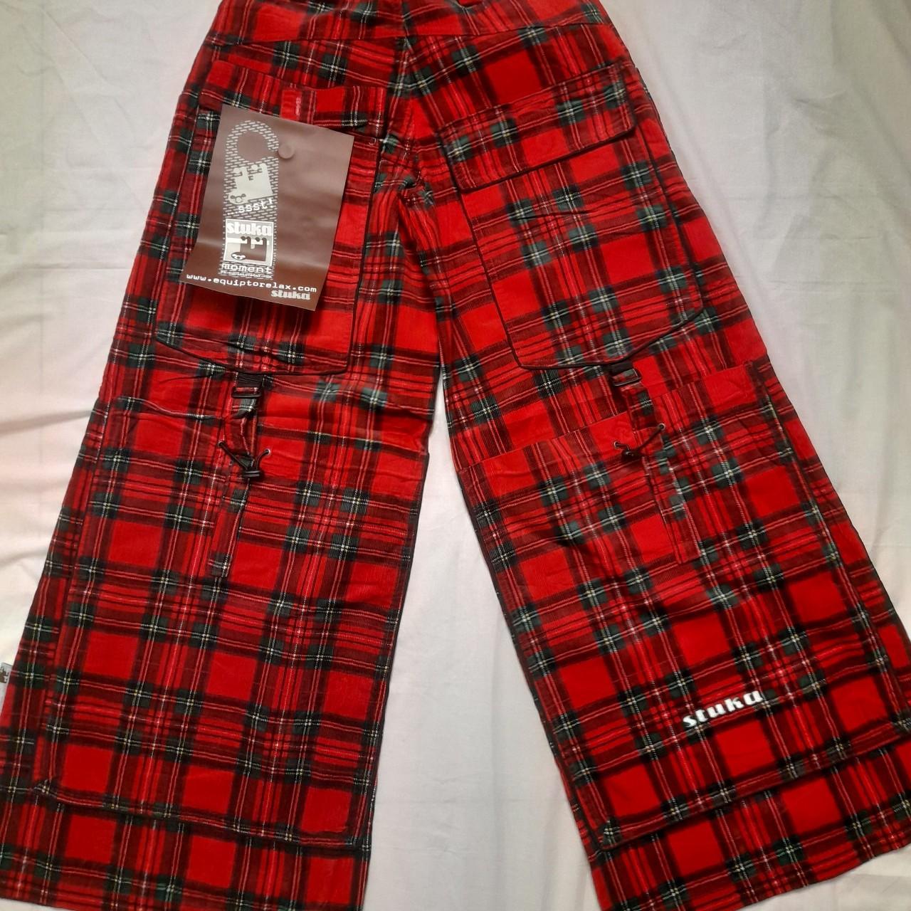 Red tartan corduroy Stuka mega baggy pants. Dead... - Depop