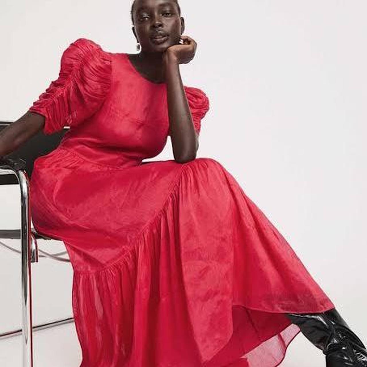 witchery linen/silk blend gathered sleeve midi dress - Depop