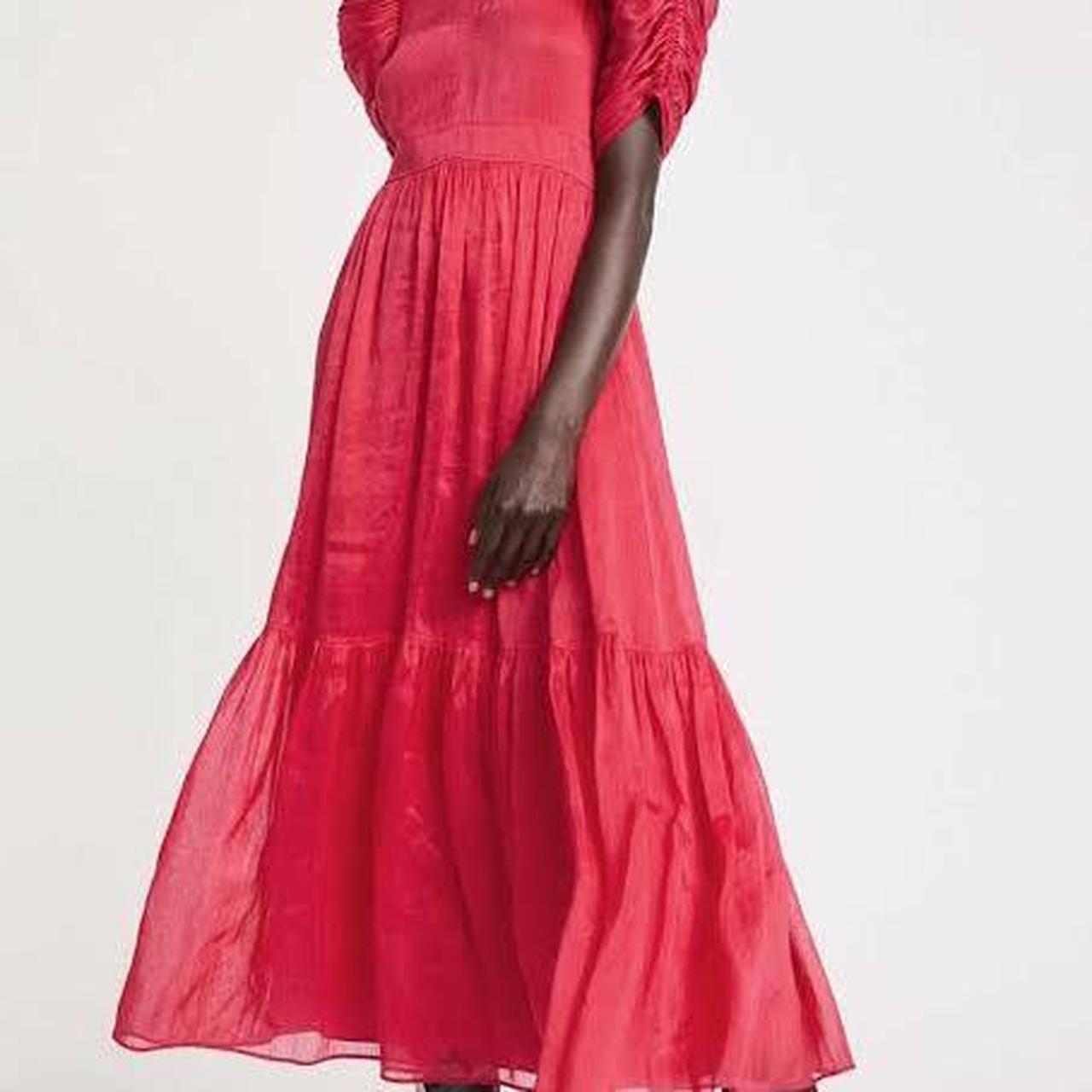 witchery linen/silk blend gathered sleeve midi dress - Depop