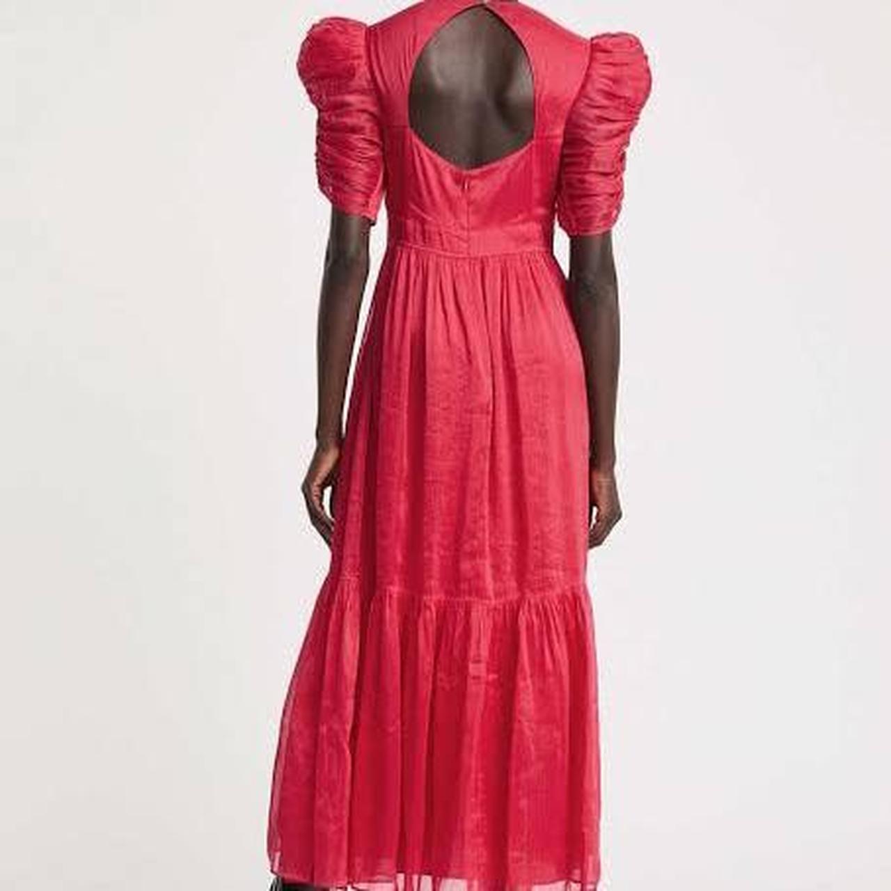 witchery linen/silk blend gathered sleeve midi dress - Depop