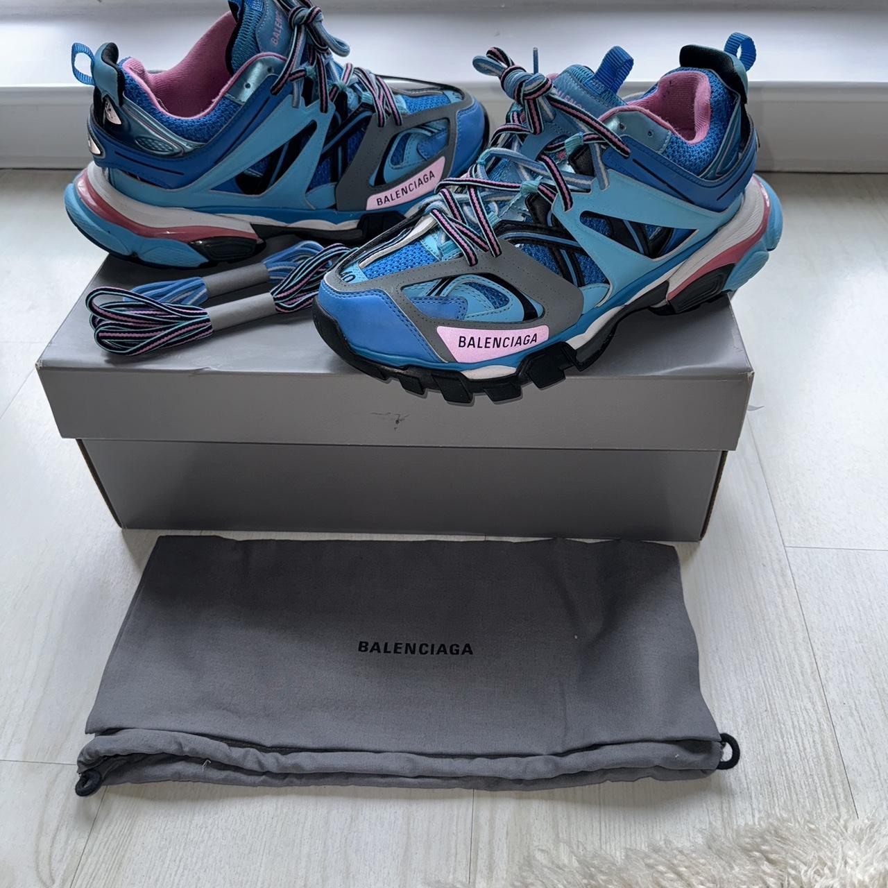 Balenciaga Blue Pink Track Runners Vegan... - Depop