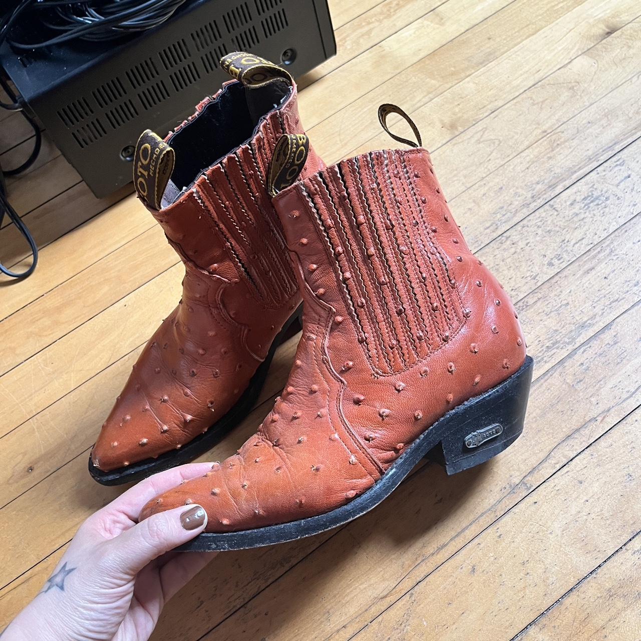 orange ostrich cowboy boots - Depop