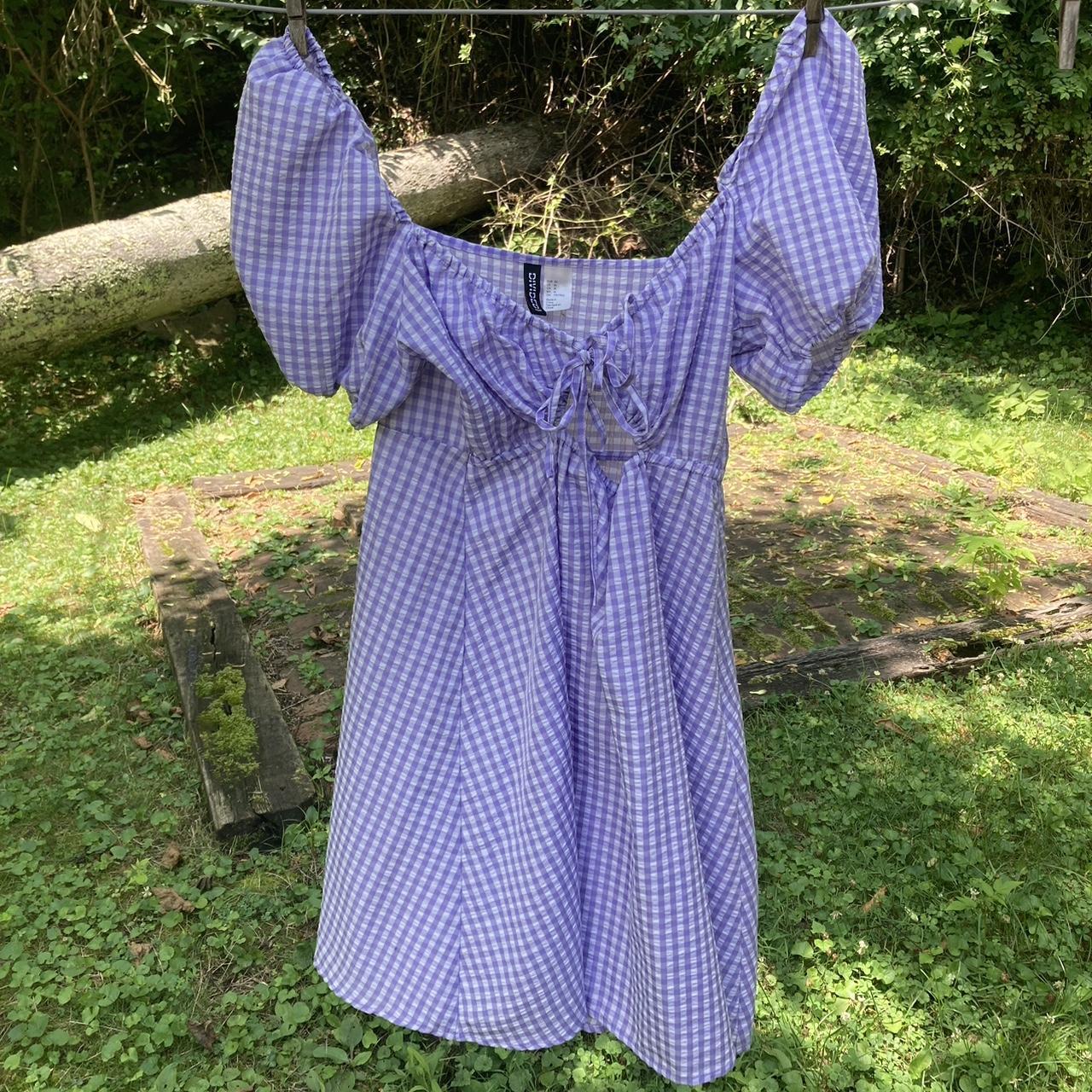 Purple gingham cottage core dress with a sweet cut... - Depop