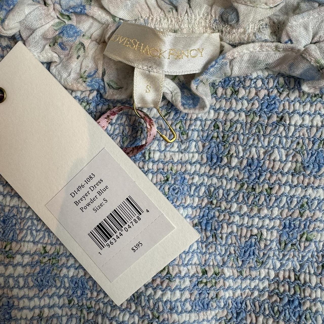 LOVESHACKFANCY Blue and white mini dress Size... - Depop