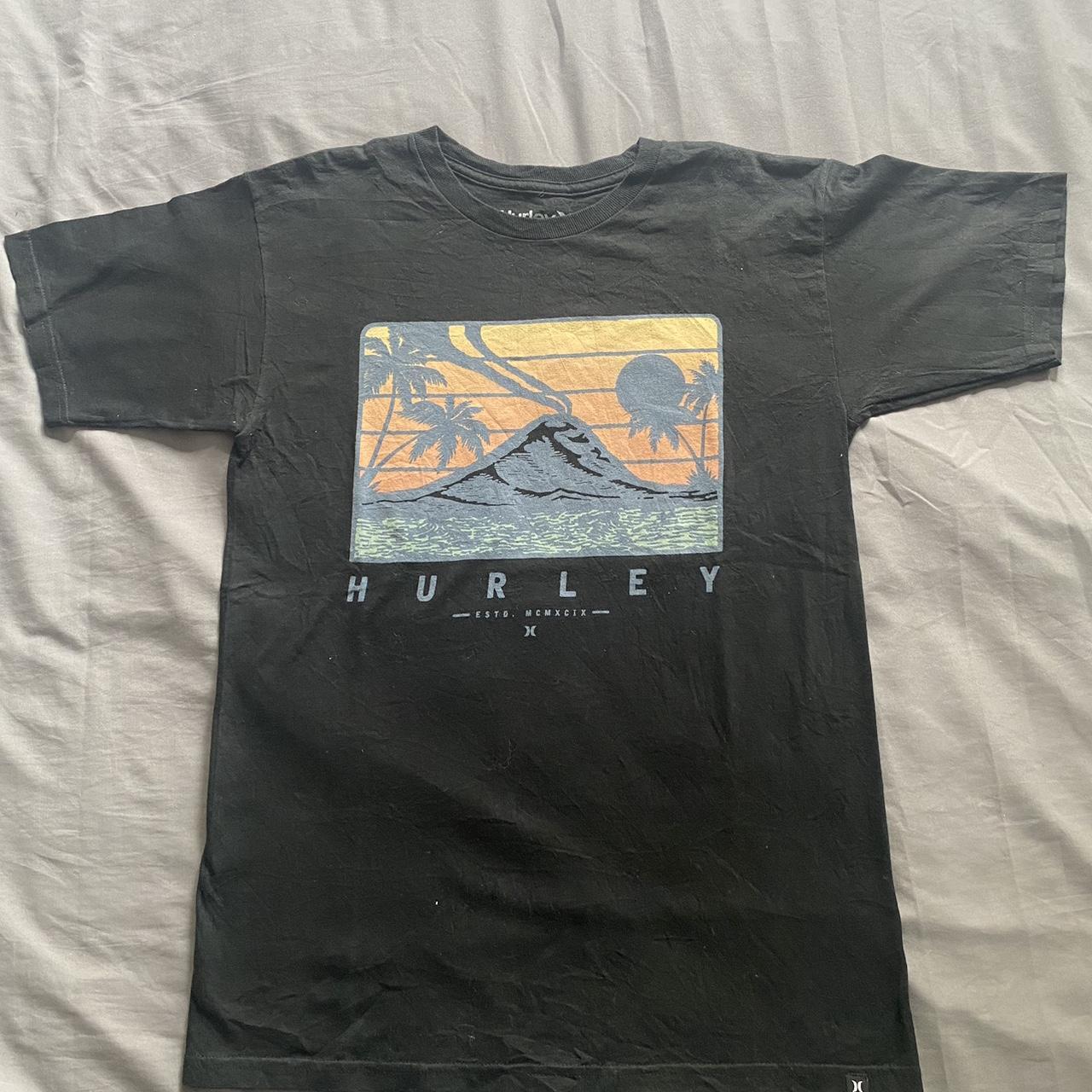 Hurley graphic printed T-shirt, volcano and sunset... - Depop