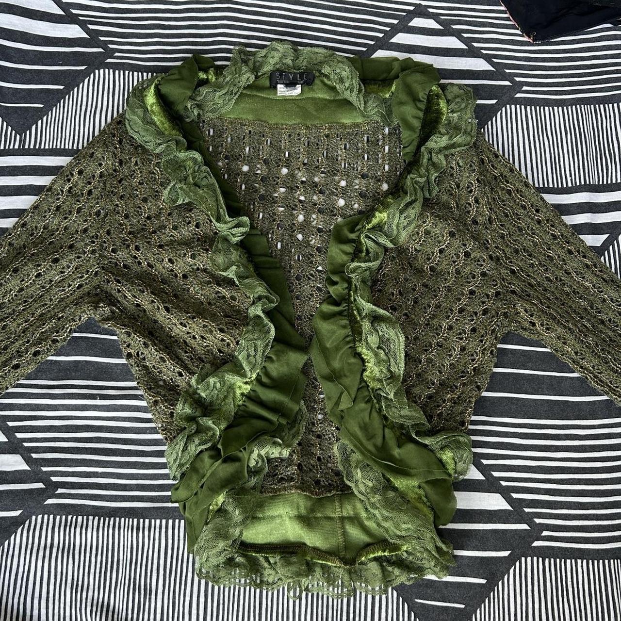 The most insane green ruffled cardigan with knit... - Depop