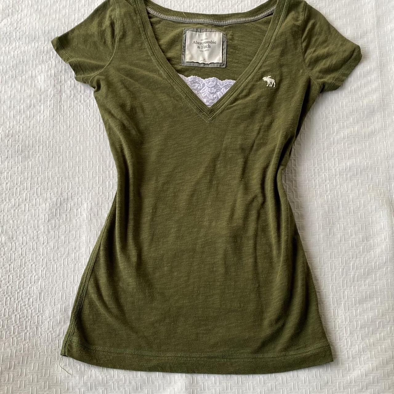 Green Abercrombie & Fitch cotton v-neck tee 🍏 Cute... - Depop
