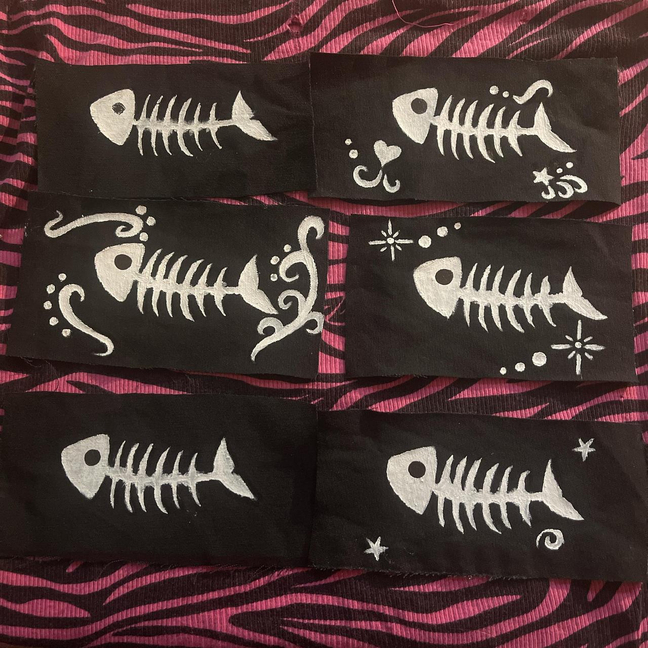diy black and white fishbone patches #goth #emo... - Depop