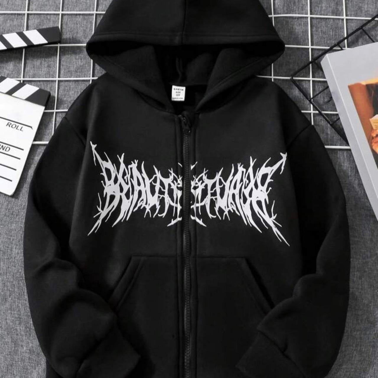 Graphic Zip Up Jacket - Depop