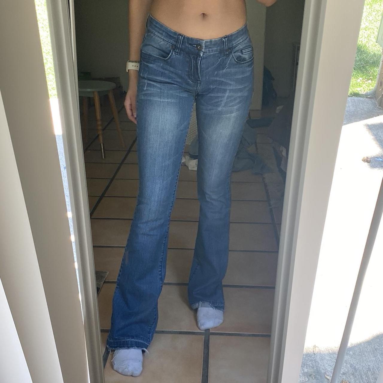 y2k low rise flare jeans! - waist measures 14 inches... - Depop