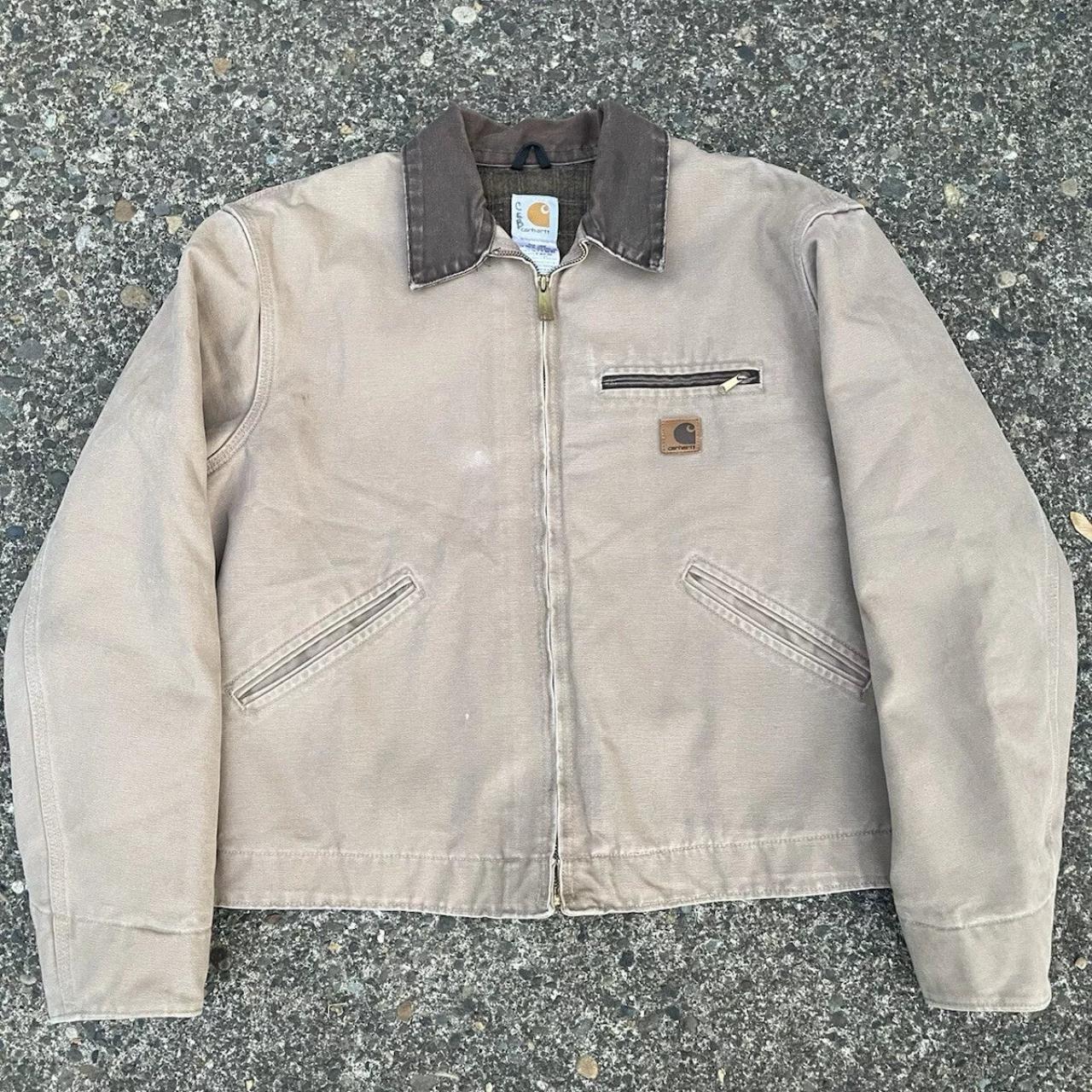 Vintage Carhartt Detroit Jacket J97 Sun Faded Beige... - Depop