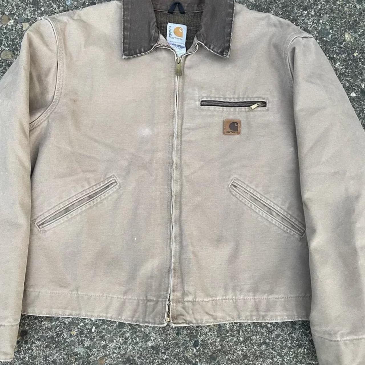Vintage Carhartt Detroit Jacket J97 Sun Faded Beige... - Depop