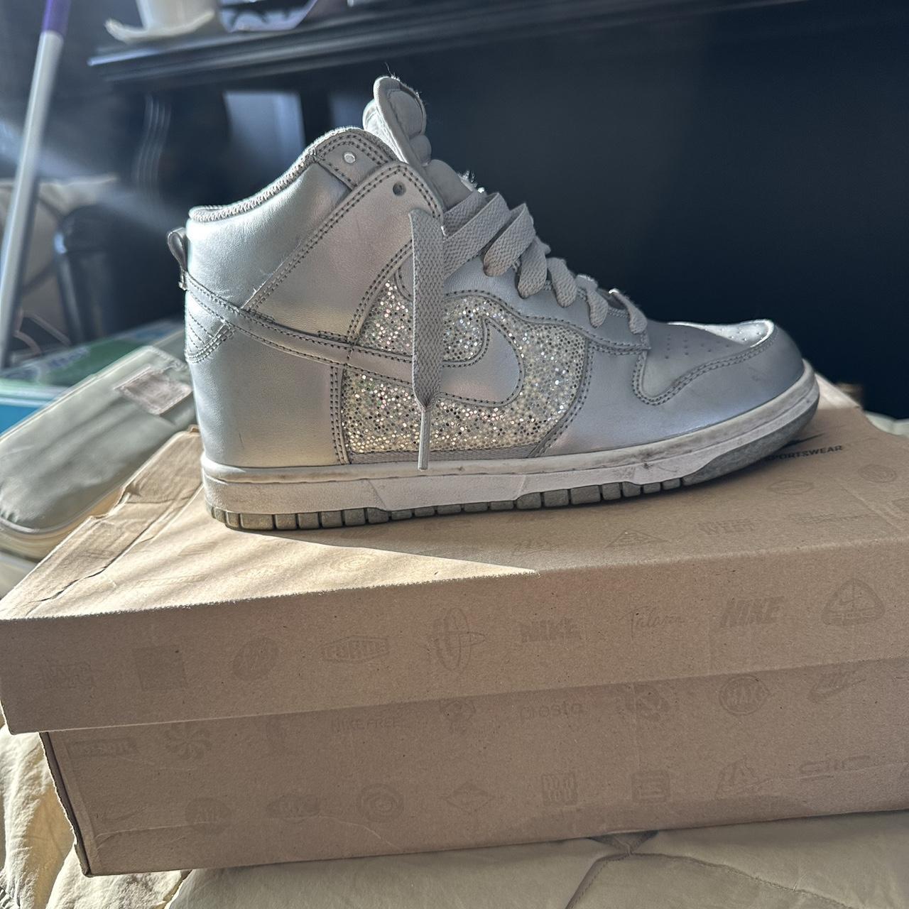 Nike Dunk High Sparkle in silver and white,... - Depop