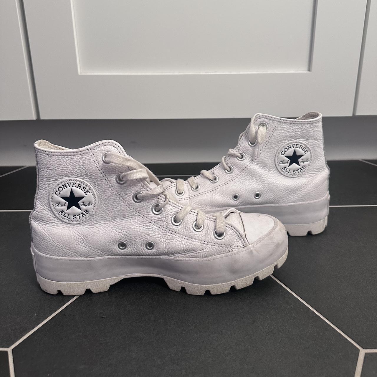 white leather platform converse - easy to clean -... | Depop