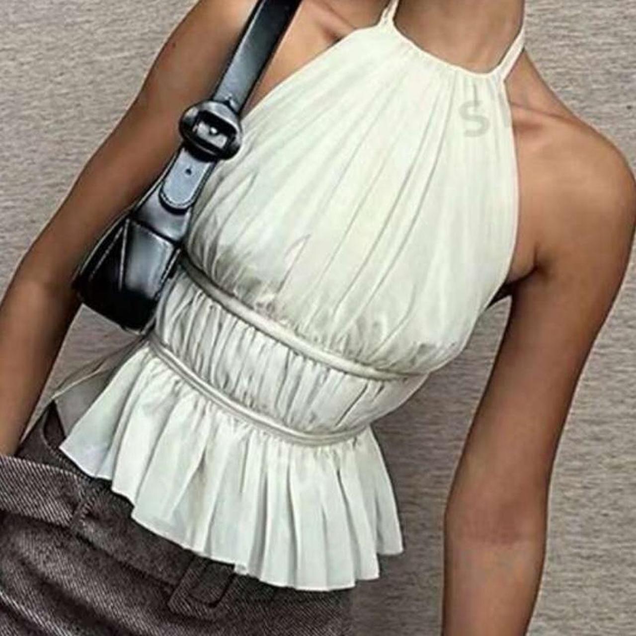 Cream halter top with tie back detail #halterneck... - Depop
