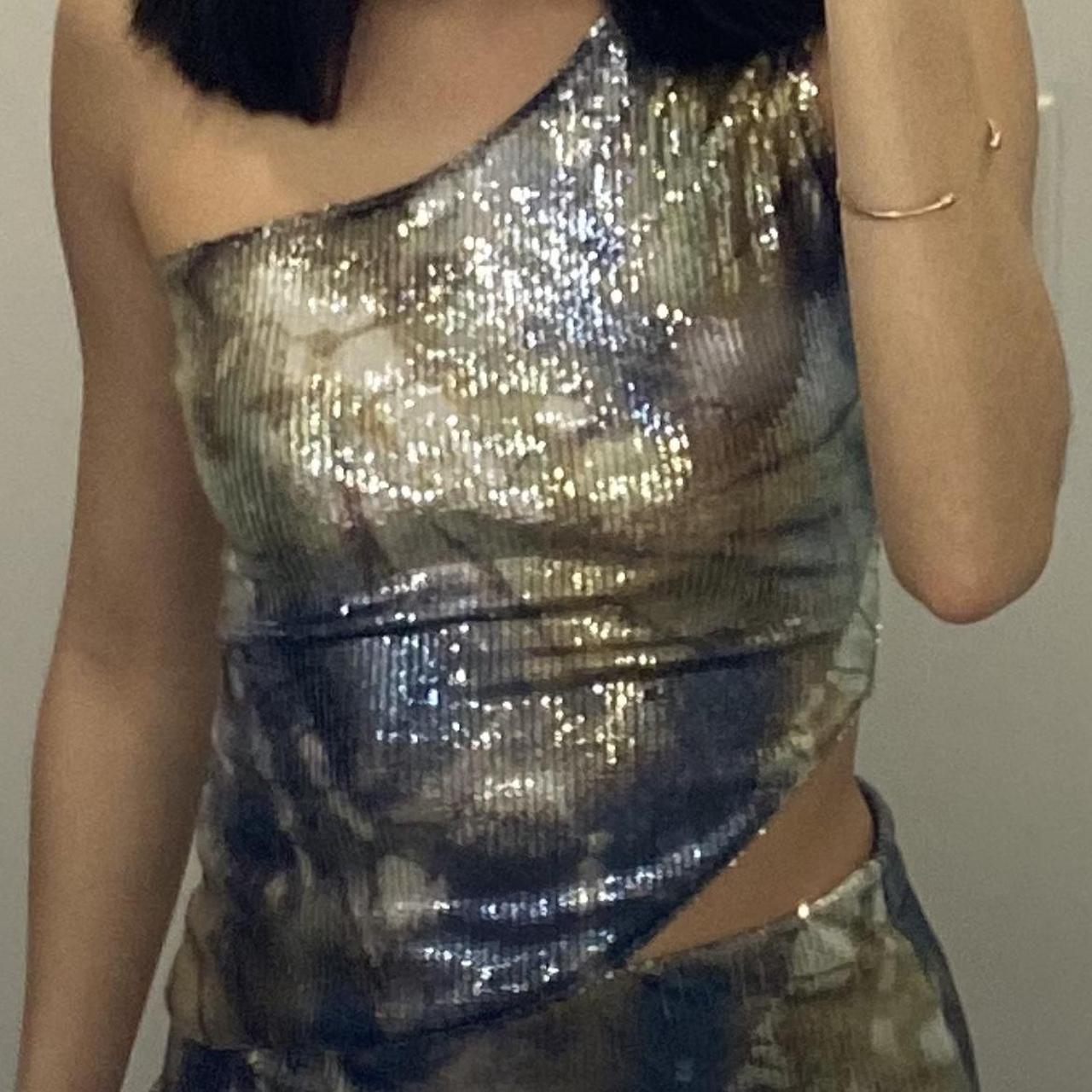 Pretty Little Thing one shoulder sequin top - Depop