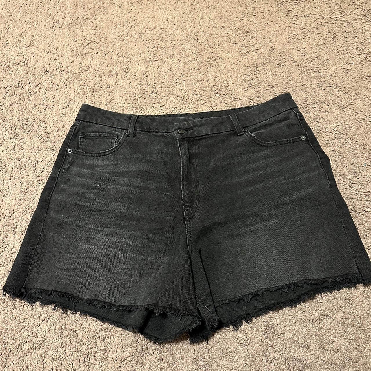 American Eagle black high waisted denim shorts with... - Depop