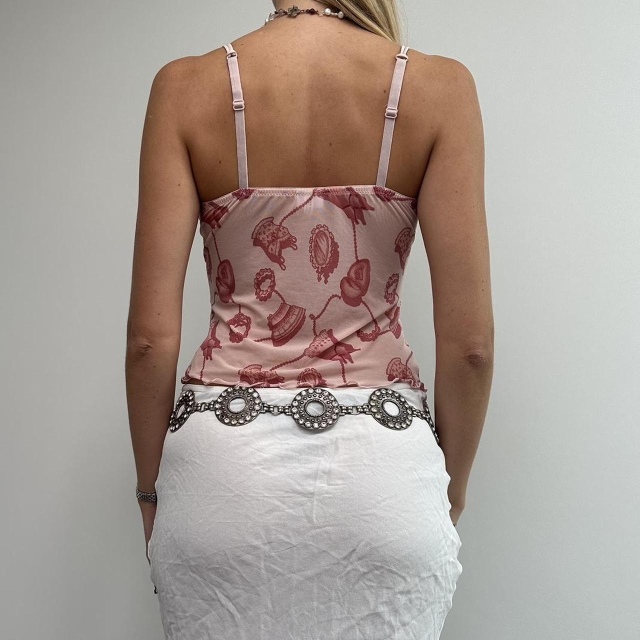Cutest pink micro mesh vintage cami. Has a lace up... - Depop