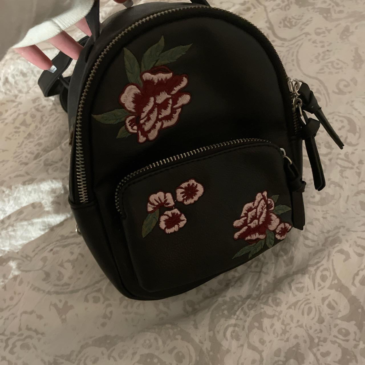 Real leather black mini backpack with rose designs,... - Depop