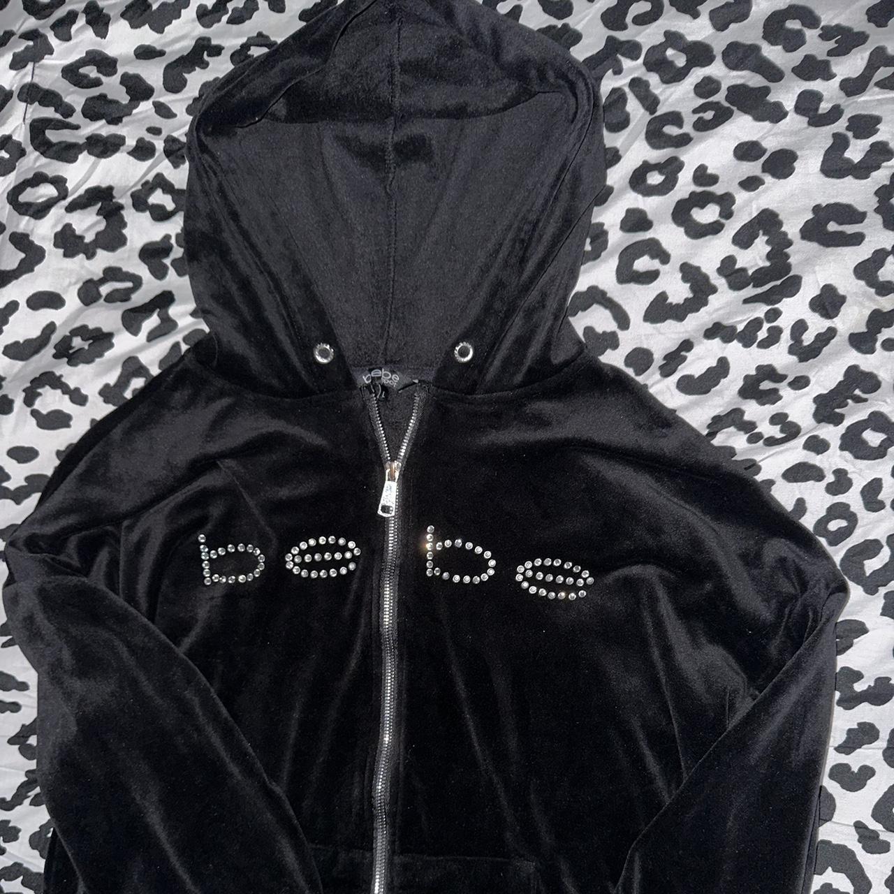 Bebe velour rhinestone zip up💋 size large but could... - Depop