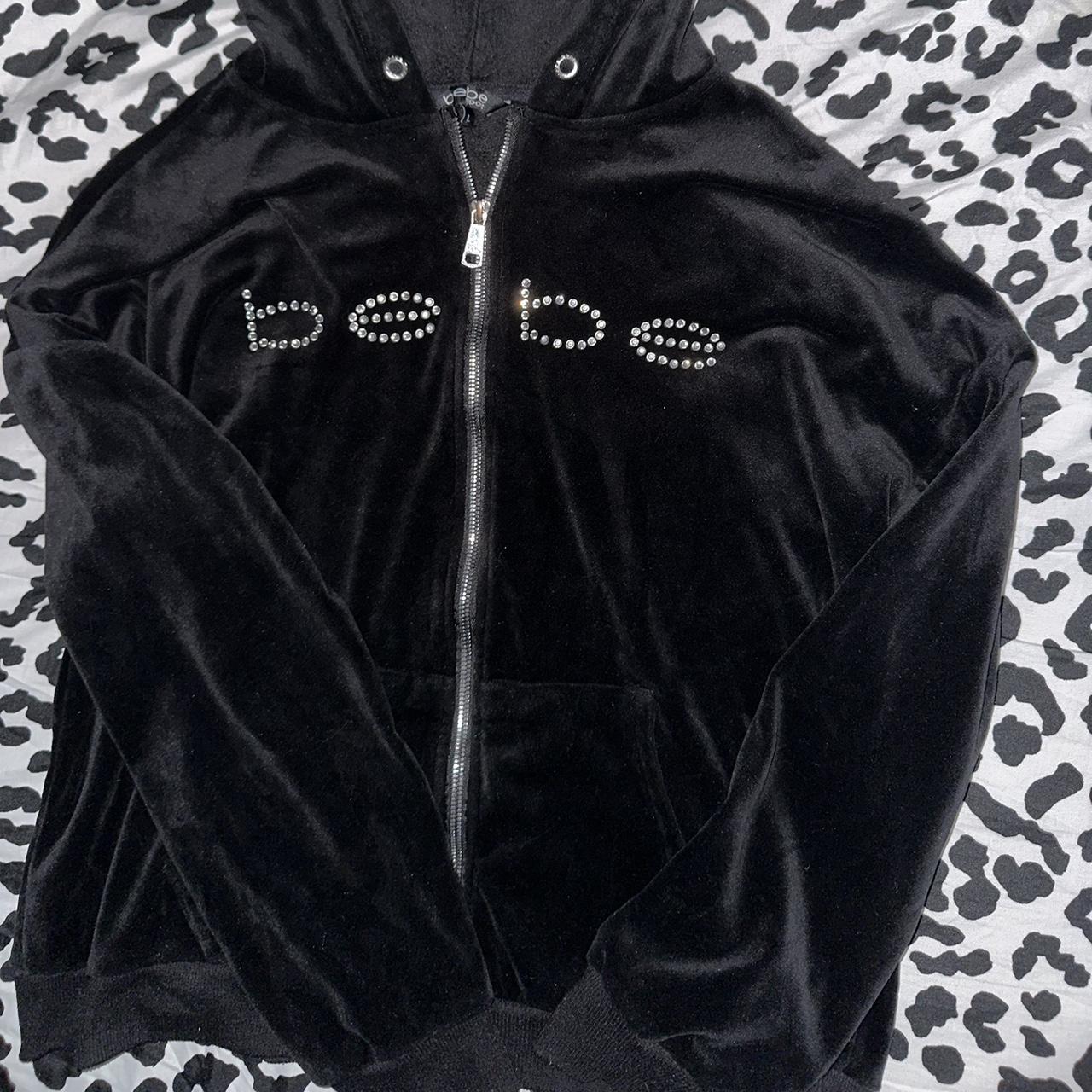 Bebe velour rhinestone zip up💋 size large but could... - Depop
