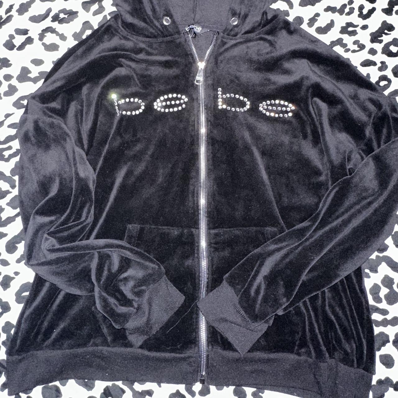 Bebe velour rhinestone zip up💋 size large but could... - Depop