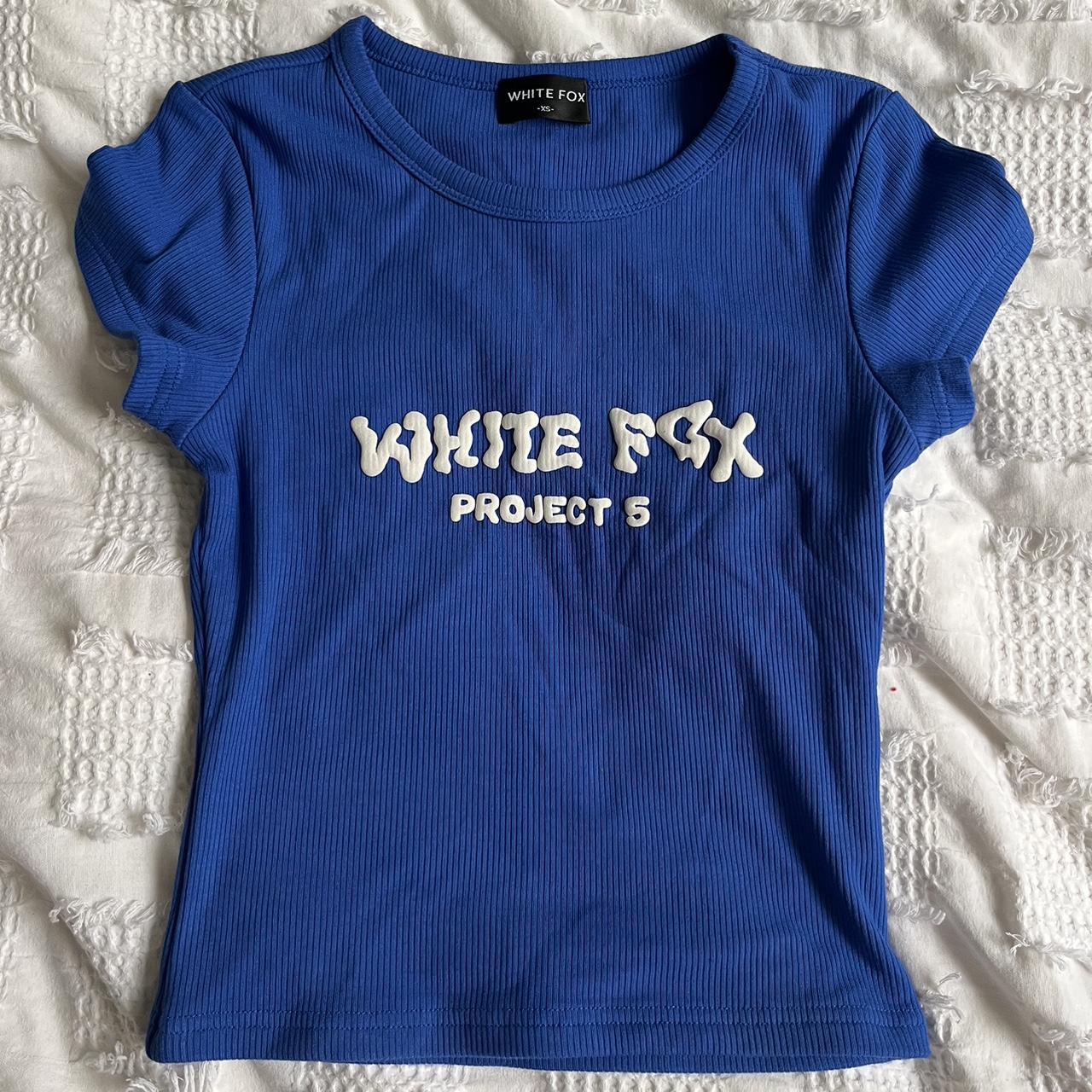 White fox baby tee Blue Xs - Depop