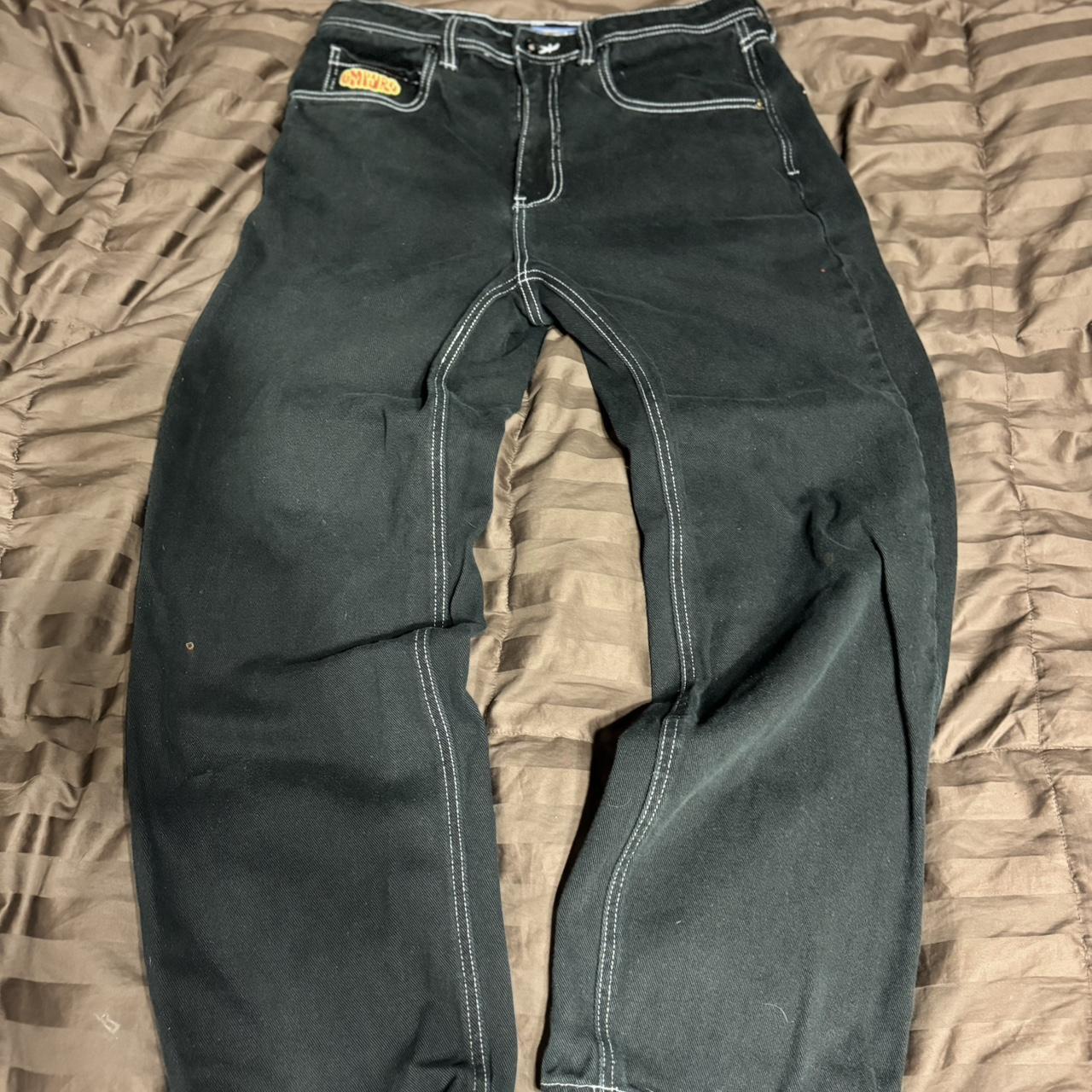 Baggy Empyre Black white stitch jeans. size... | Depop